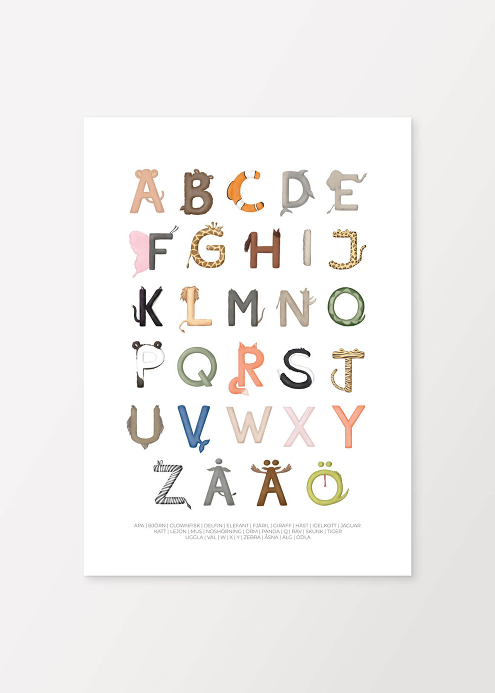 ABC djurbokstäver poster | Alfabetstavla | SoPosters.com – Posters ...