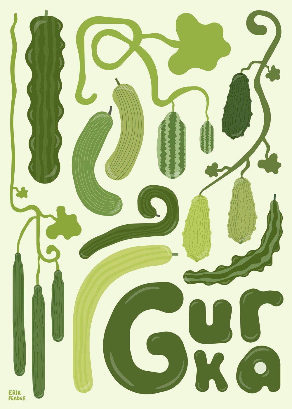 Grön poster med gurkor | Erik Fläder | SoPosters