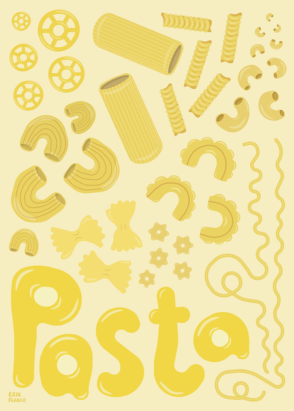 Gul poster med pasta | Erik Fläder | SoPosters